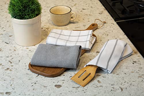 LANE LINEN Kitchen Towels and Dishcloths Set - Pack of 6 Cotton Dish Cloths, 18βx 28β, Soft Hand for Kitchen, Tea Towels, Premium Quick Drying Cleaning Grey