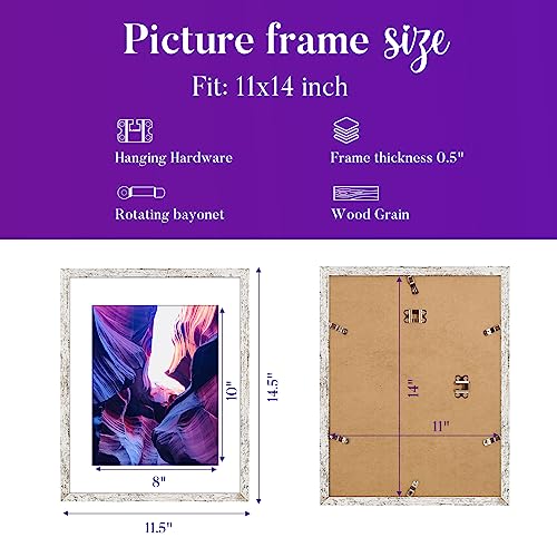TWING Rustic Picture Frames 11x14 Set of 3, Distressed White Large Gallery Wall Frame Set Display Photos 8 x 10 with Mat or 11 x 14 without Mat Wall Mounting Display Composite Wood