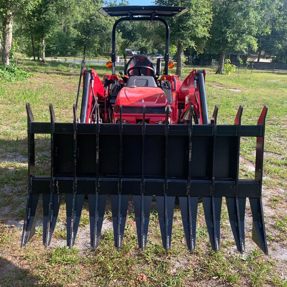 Titan Attachments Skid Steer Root Rake Attachment 60in Wide, Universal Quick Tach Hookup, Root Clearing Brush Rake, Land Clearing Site Prep Implement, Roll Debris, Silage, Brush to Burn Pile