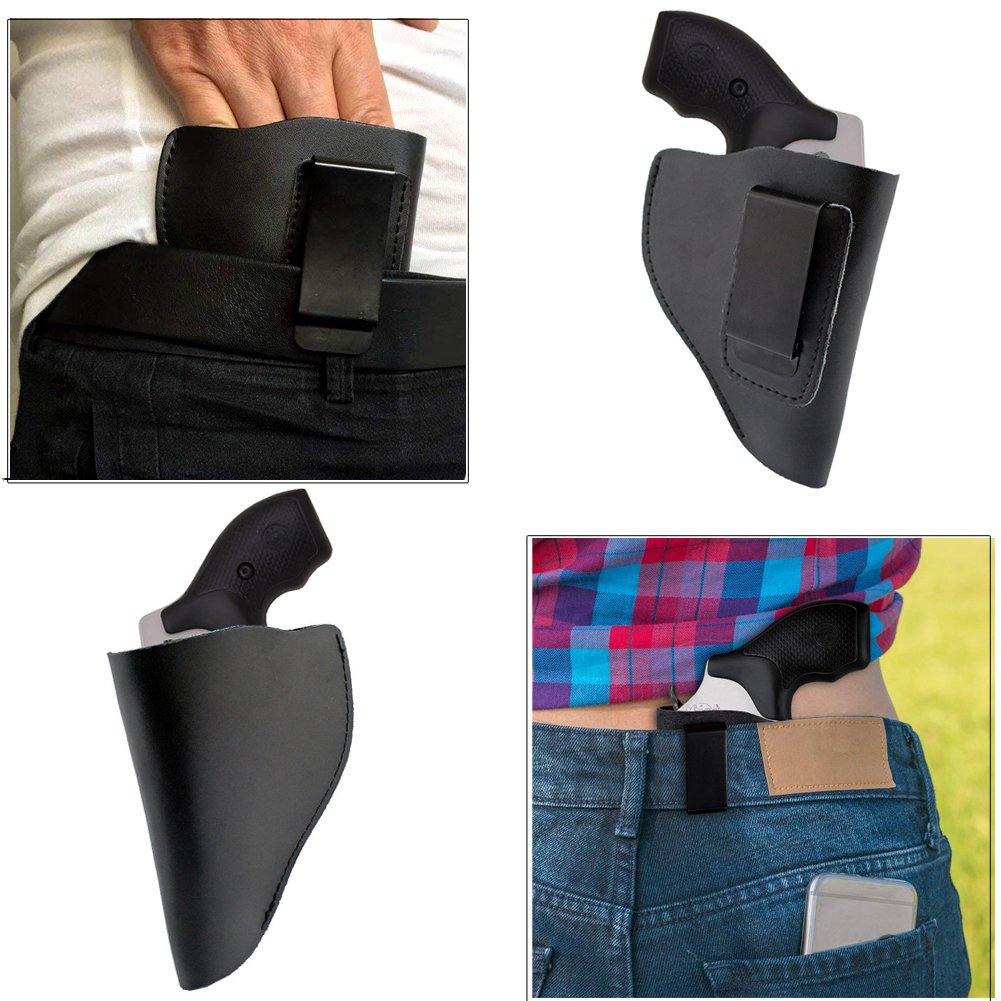 CyberDyer Ultimate IWB Holster Leather Right Hand Pistol Holster for Belts Fits Most Part J Frame 38 Special Revolver Ruger LCR Smith and Wesson Bodyguard Taurus (Black)