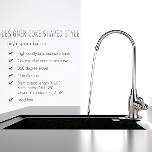 iSpring GK1-BN Heavy Duty Reverse Osmosis Faucet, High Spout Kitchen Bar Sink Drinking Water Faucet, Contemporary Style RO Faucet, Brushed Nickel