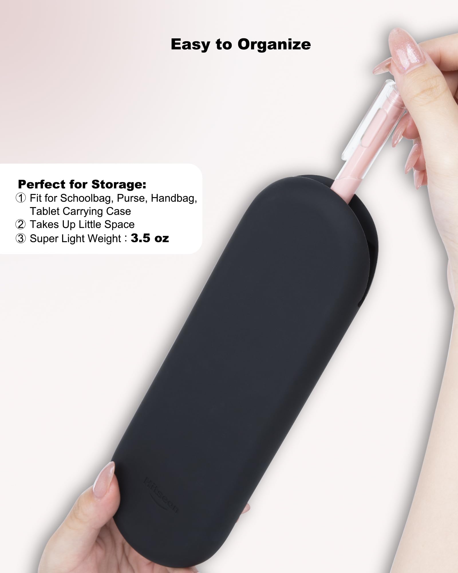 Hitseon Silicone Pencil Case Aesthetic, Soft Magnetic Portable Pen Case for Pencil Tools Organizer, Durable Easy to Clean Pencil Box for Boys Girls Adults School Office (Black)