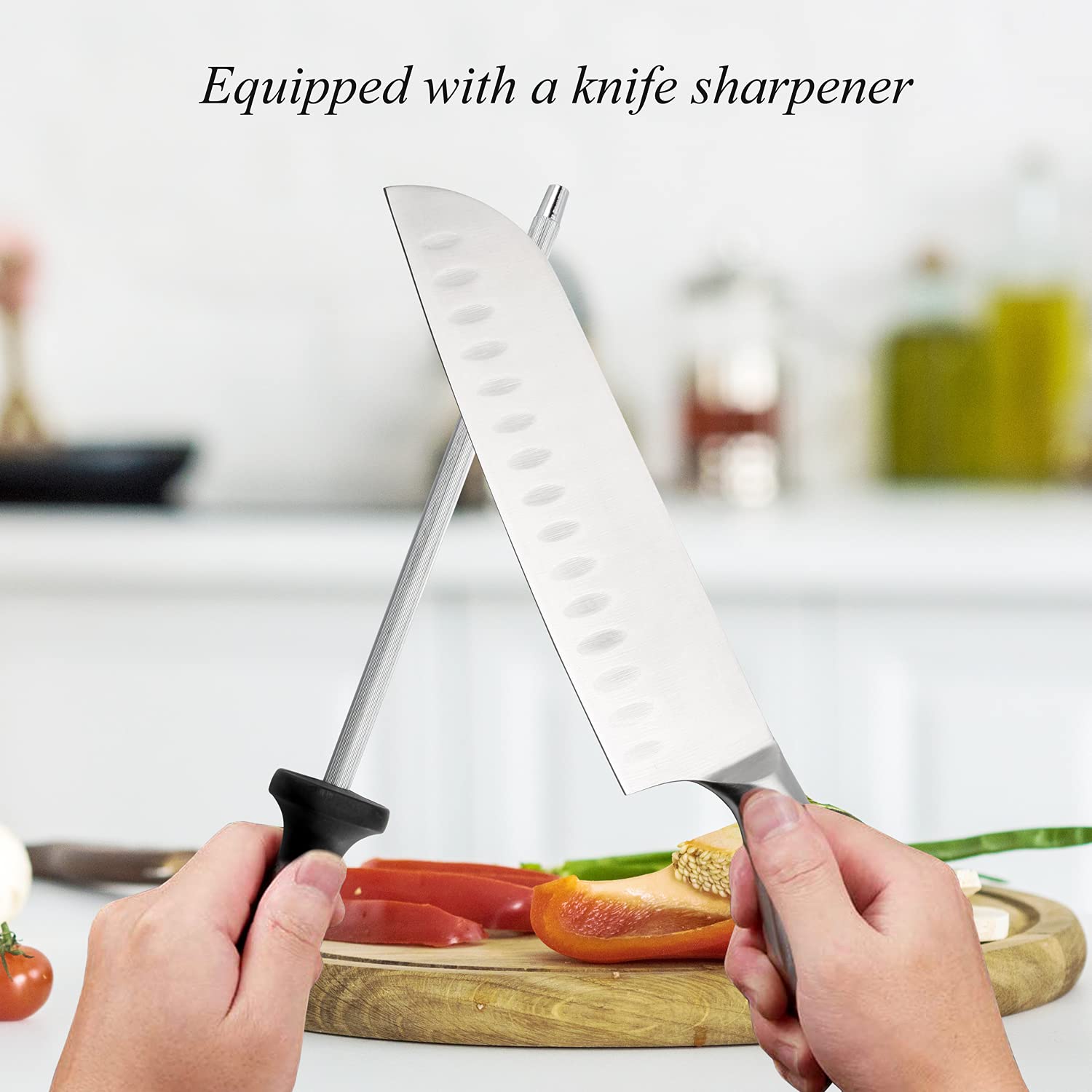 GOOD HELPER 15 Piece Kitchen Knife Sets with Wooden Block High Carbon Stainless Steel Knife Set Sharp Chef Knife Set Shears Steak Knives Utensils Dishwasher Safe Utility Knife
