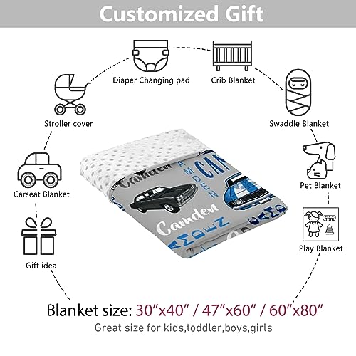 Lanleay Baby Security Blanket for Girls Boys: Personalized Baby Girl Blanket with Car Design - Custom Name Plush Minky Blanket with Baby Name(30”x40)