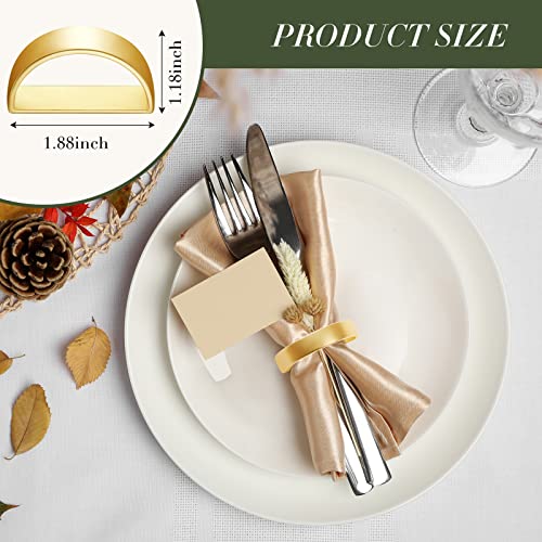 Stainless Steel Napkin Rings Metal Napkin Ring Holders Modern Ring Holder Serviette Buckles Metallic Adornment for Table Settings Kitchen Dinner Party Wedding (Matte Gold Semicircle, 10 Pcs)