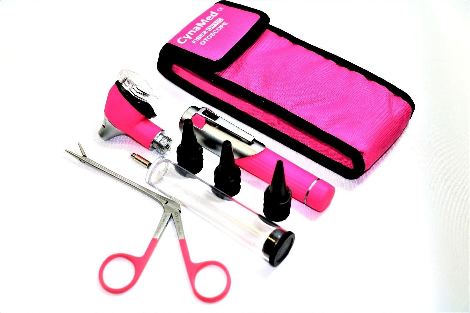 Premium Student Home Use Led Bright Light Ent Diagnostic Otoscope Pocket Size Pink Plus Alligator Ear Nose Forceps Plus 1 Extra Replacement Bulb Plus 10 Speculas Cynamed