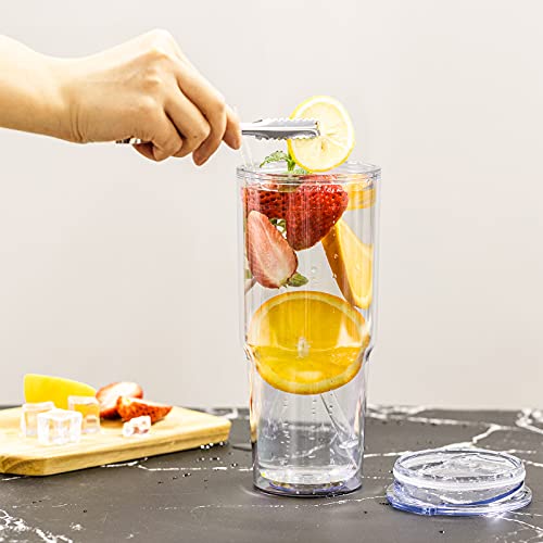 MEWAY 30oz/2 pcs Classic Insulated Tumblers,Double Wall Acrylic Tumbler with Lid,Reusable Plastic Insulated Tumblers with Straw,for cold drinks, sand ice, whatever you like(transparent,2 pack)