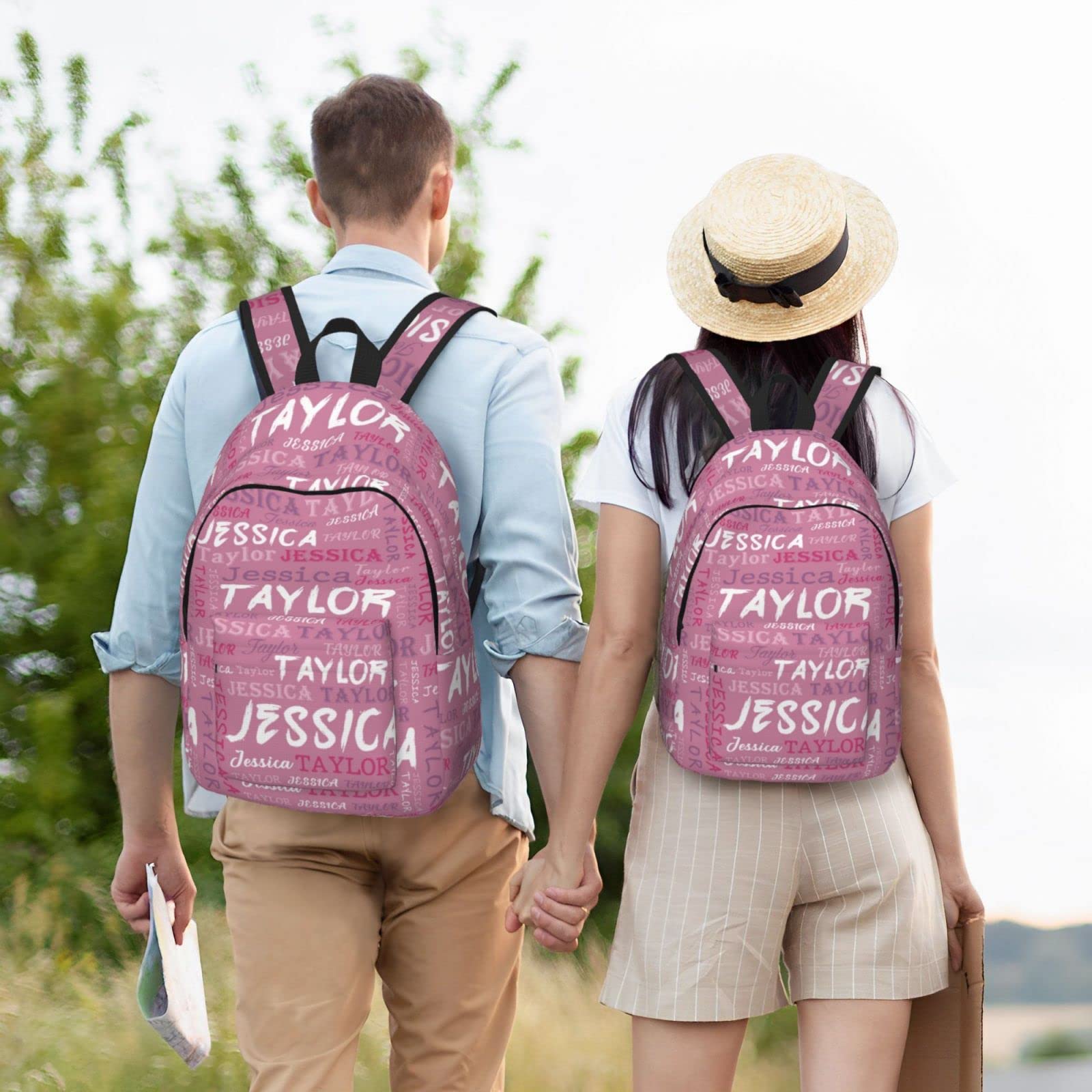 Custom Name School Backpack, Personalized Casual Daypack Backpacks Design Your Own Name for Boys Girls Men Women, Customized Hot Pink Theme 2 Sizes Student Bookbag for Travel Work School