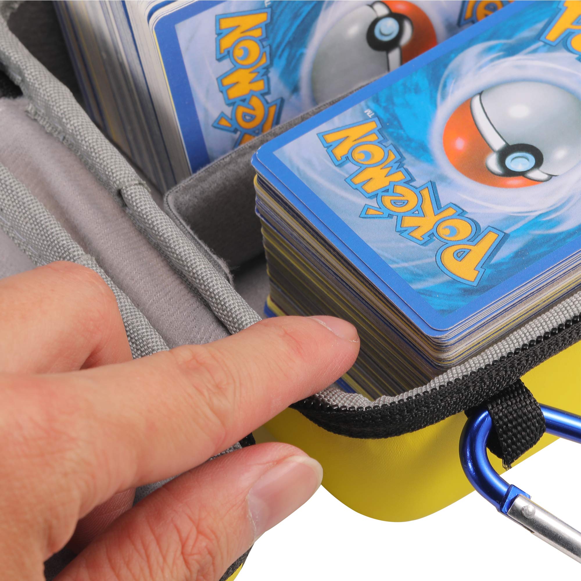 D DACCKIT Case for Pokemon Trading Cards, Fits Up to 400 Cards, Card Holder with Hand Strap & Carabiner - Lightning Yellow