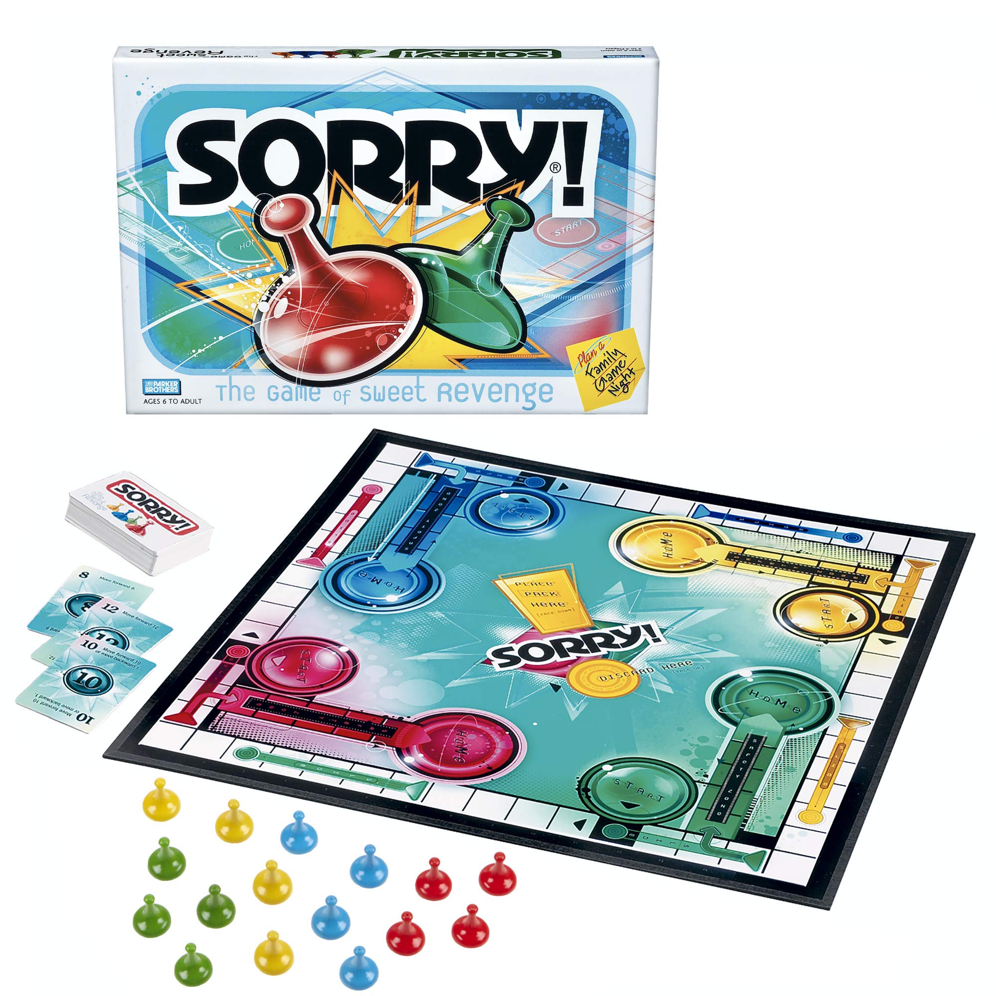 Sorry! Board Game for Kids Ages 6 and Up; Classic Hasbro Board Game; Each Player Gets 4 Pawns (Pawn Colors May Vary) β Amazon Exclusive