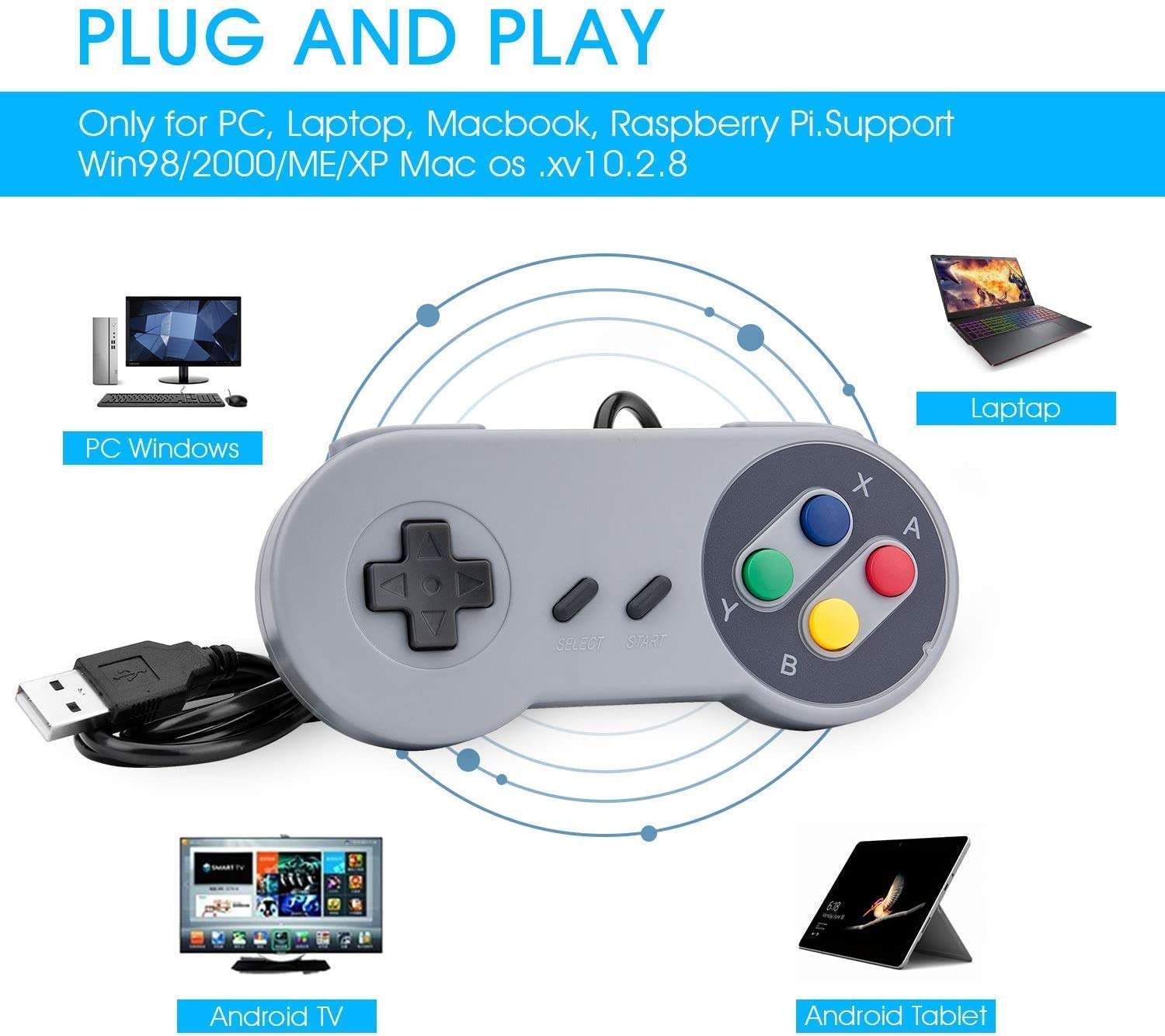 Wireless Controller (2ps) for SNES Game Controller with USB Wireless Receiver can Play with The Windows, iOS, Linx, Android Devices