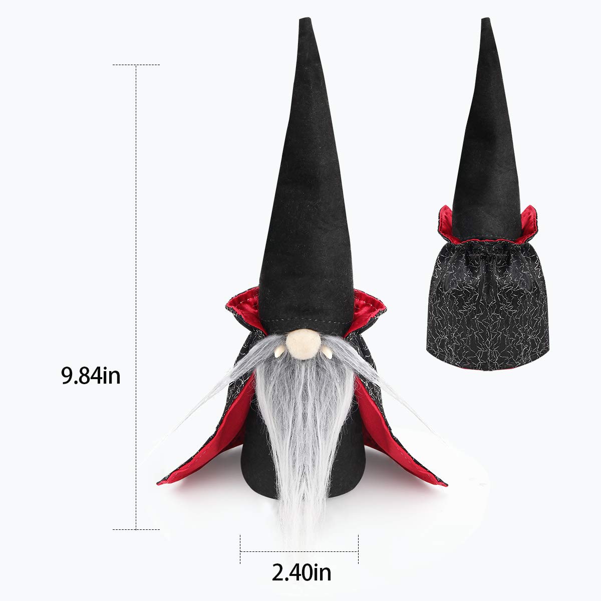 D-FantiX Halloween Gnomes Plush Decor, 2 Pack Handmade Tomte Swedish Gnome Nisse Scandinavian Vampire Gnomes Ornaments with Black Witch Cloak Hat Halloween Table Decorations Gifts