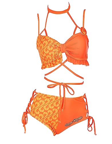 Miraculous Women's Rena Rouge Beach Halter Straps Top with Side-Closure Bottom Bikini Set Swimsuit Bathing Suit (as1, Alpha, m, Regular, Regular, Orange)