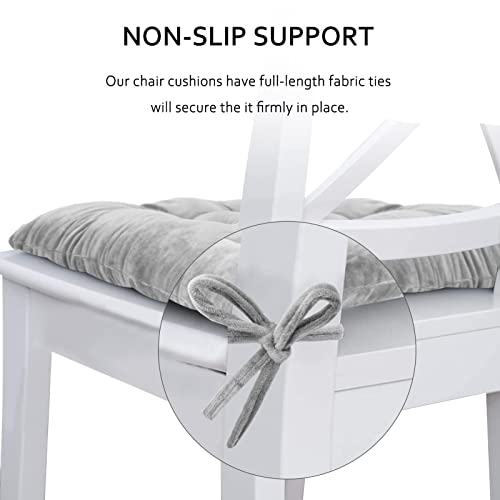 ELFJOY 4 Pack Chair Cushions for Dining Chairs Chair Pads Cushion for Kitchen Office Tufted Square Seat Cushion with Ties (16" Grey Velvet)