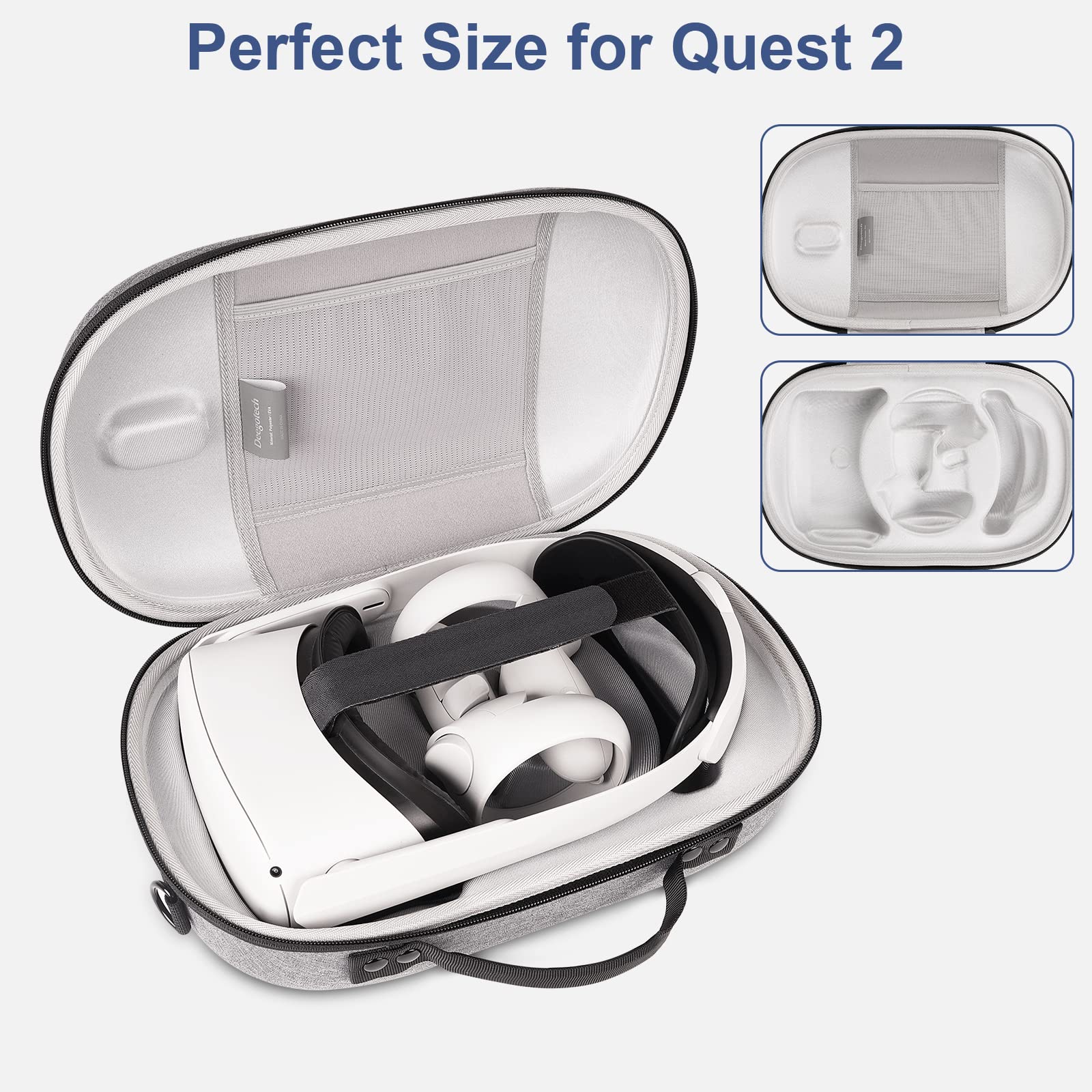 Deegotech Carrying Case for Oculus Meta Quest 2, Anti-Drop Hard Protective Case Compatible with Quest 2 Elite Strap VR Headsets and Touch Controllers, Large Travel Storage Bag, Grey