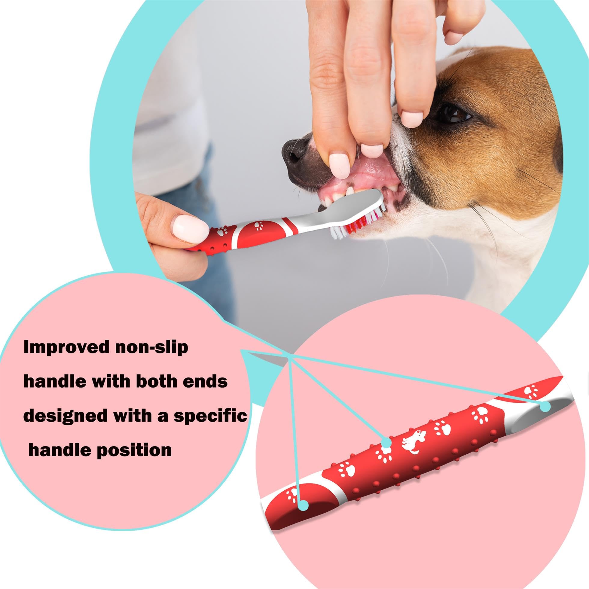 QWloog Magzipo Pet Toothbrush for Dogs,Cats,Soft and Non Slip Dual Head Dog Toothbrush (2 Red+2 Pink)