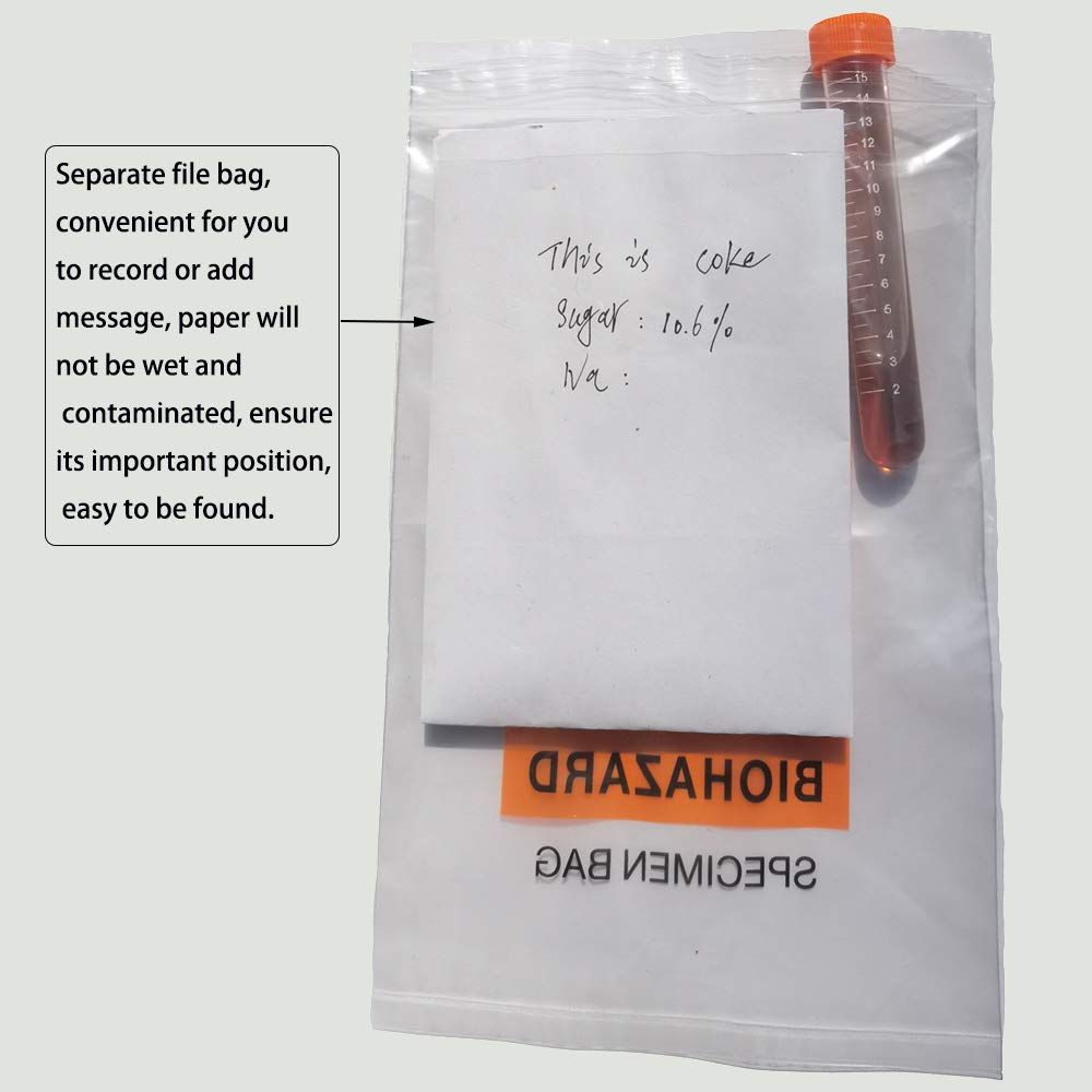 Daarcin 50pcs Biohazard Specimen Bags, 6x9.8in/15x25cm Laboratory Sample Bag with Biohazard Logo Printing, Ziplock Top with Outside Pocket Paperwork Pouch