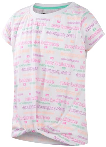 New Balance Girls' Jogger Set - Short Sleeve Performance T-Shirt and Sweatpants (7-16), Size 7-8, White Mint