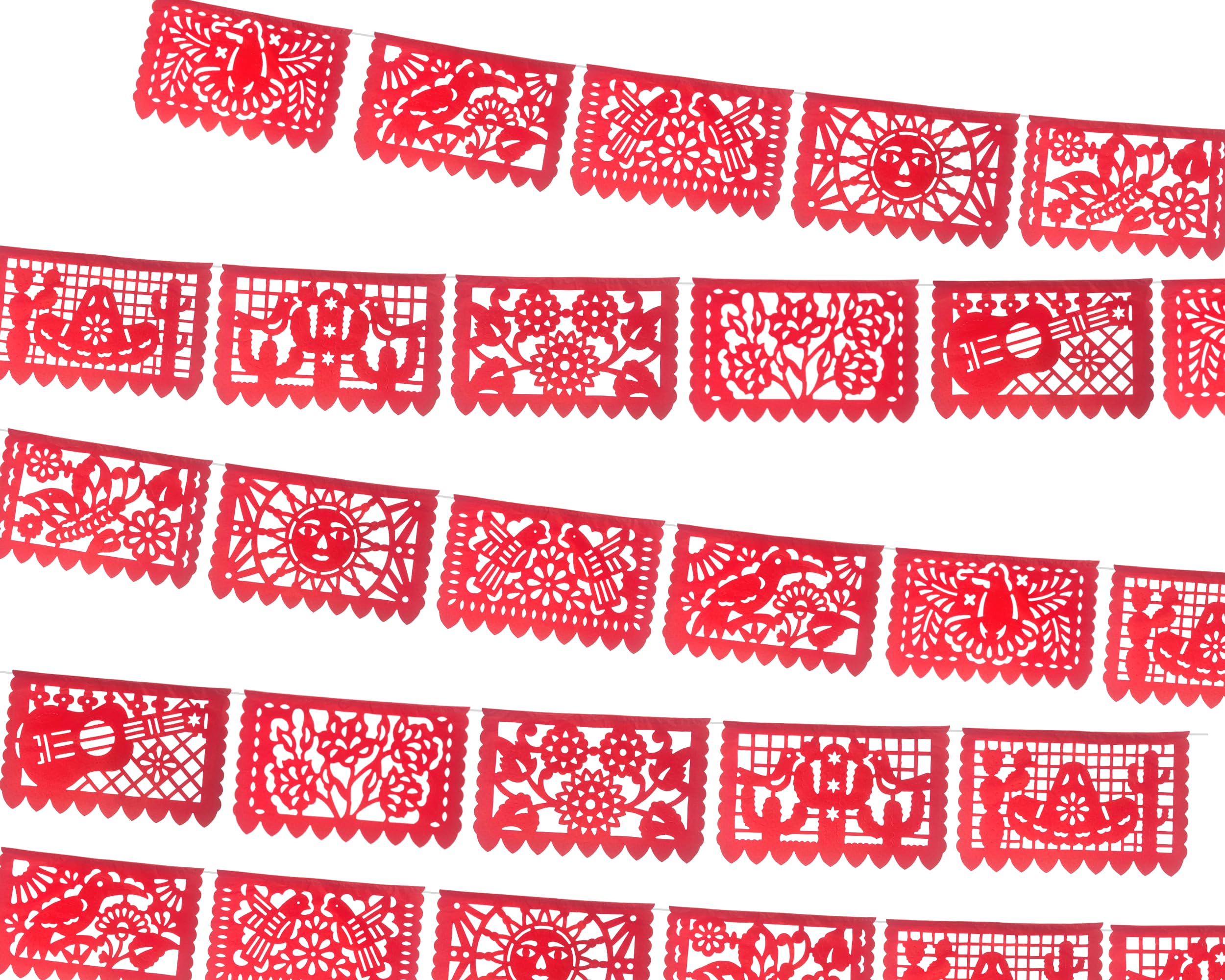 Red Papel Picado Flags, Fiesta Party Decoration, Mexican Paper Banner, Garland, Bunting, Streamers for Birthday Parties, Baby Showers, quinceaneras, Bridal Shower, Engagement Weddings 5 pk | 60ft