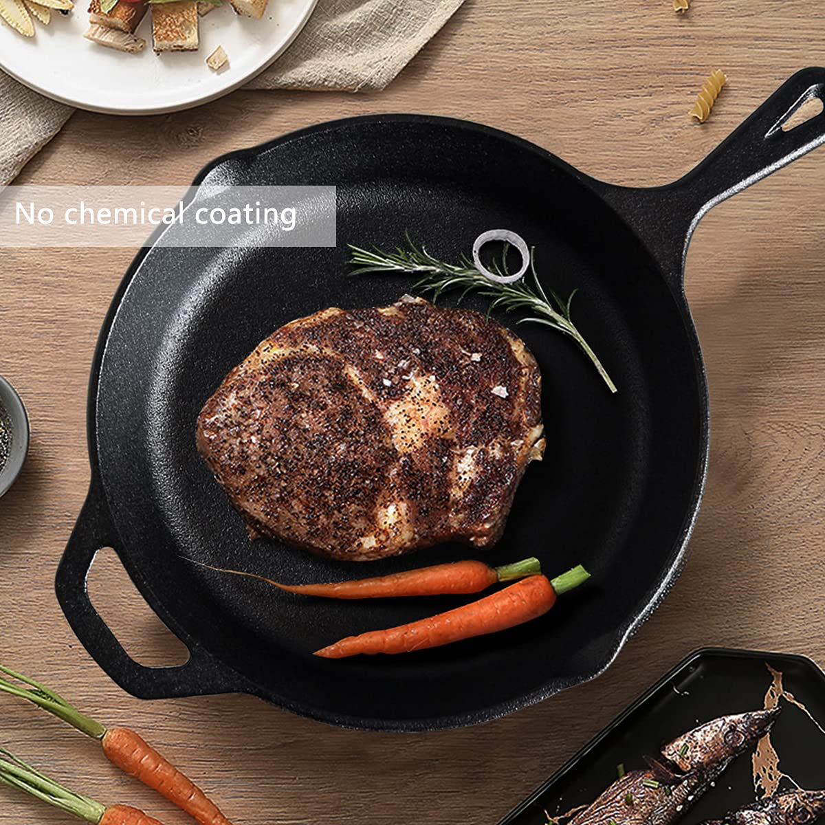 GOODFEER Cast Iron Skillets,10 inch Round Cast Iron Pan No Coating Physical Non Stick Grill Pan For Stove Tops/Camping BBQ