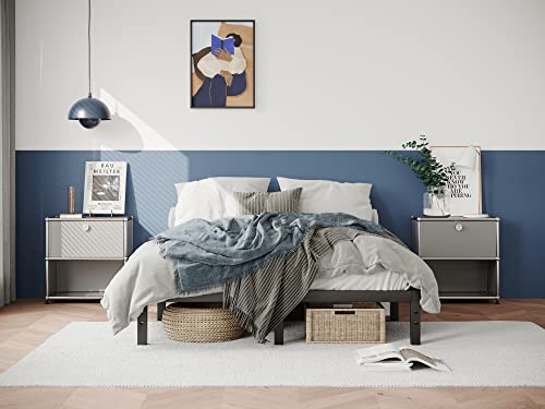 Minimalist Studio Metal Bed Frame – Heavy Duty Mattress Foundation with Anti-Slip Steel Slat Support, Durable Platform Base with Underbed Storage, Easy Assembly (Full)