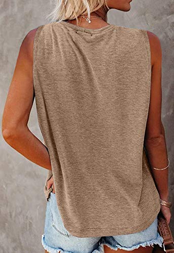 MIROL Women's Sleeveless Tank Tops Basic Loose Tunic T Shirts Batwing Sleeve Solid Color Casual Tee with Pocket Khaki