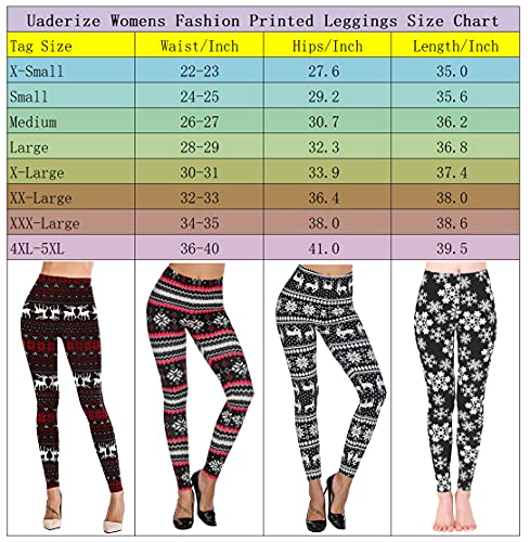 Uaderize Womens Ultra Soft Brushed Christmas Leggings Pants Reindeer Black and White L