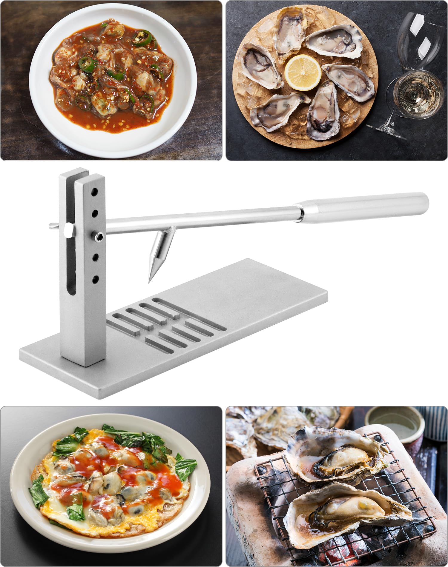 QWORK Oyster Shucker Machine Set - Oyster Shucker Tool, Adjustable Stainless Steel Oyster Opener Tool with Aluminum Alloy Base, Suction Cups, G-Clip, Knives, and Cut-Resistant Gloves