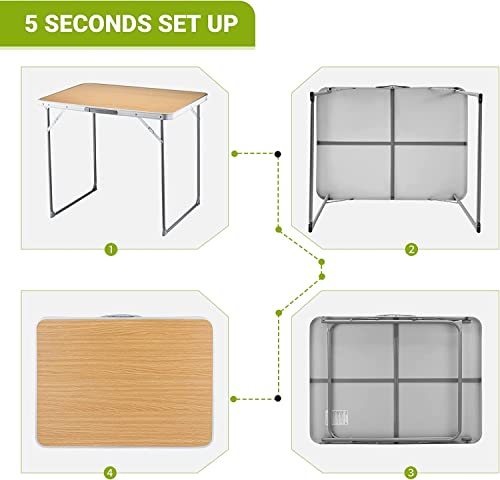 FUNDANGO Portable Table Lightweight Foldable with Handle Steel Frame Fold Up Small Desk for Camp, Outdoor, Beach Side, Picnic, 31.5x23.6x26.8Inches, Yellow, 31.5"x23.6"x26.8"