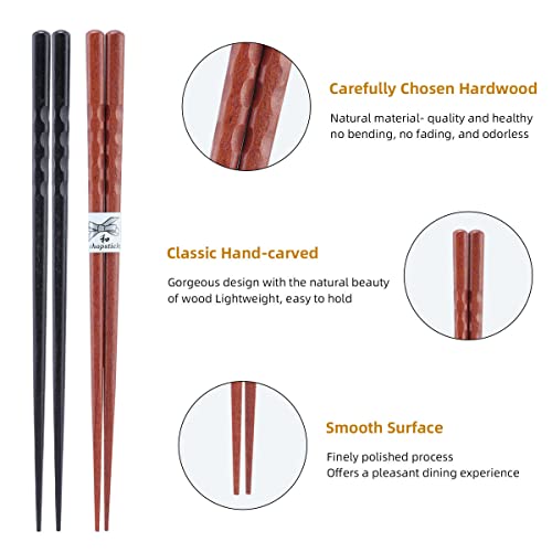 MFJUNS 5-Pairs Reusable Set of Chopsticks, Natural Wood Chopstick and Minimalism Japanese Chopsticks Non-slip Design 8.8 Inch/22.5cm Gift Set