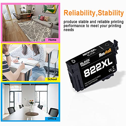 Run Star 1 Pack 822XL Black Remanufactured Ink Cartridge Replacement for Epson 822XL T822XL use for Epson Workforce Pro WF-3820 WF-4820 WF-4830 WF-4833 WF-4834 Printer (1 Black)