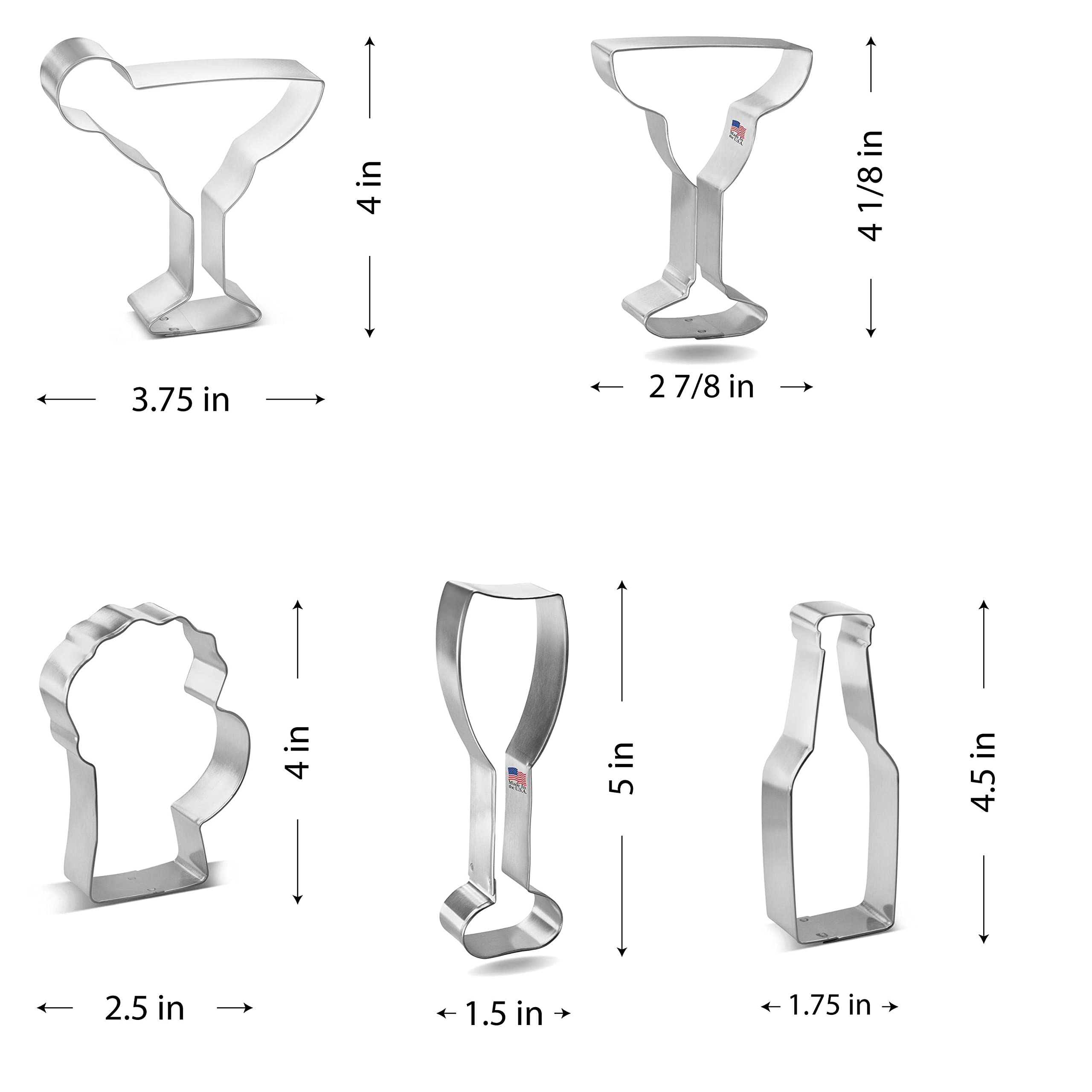 Foose Cookie Cutters Cocktail Drinks 5 Pc Set with Recipe Card, Made in USA