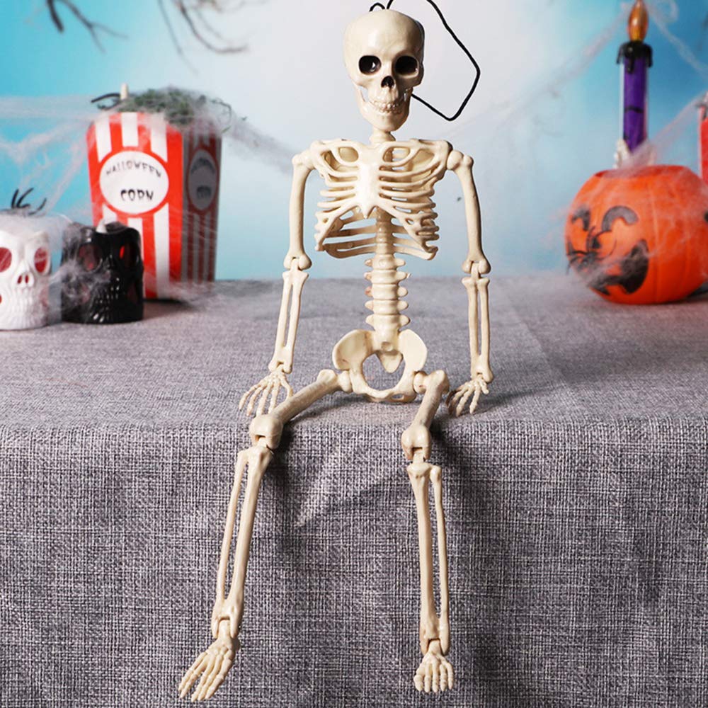 Oun Nana Halloween Posable Skeleton 16â Full Body Plastic Halloween Skeletons with Movable Joints, Mini Poseable Skeleton Toy for Halloween Party Decorations