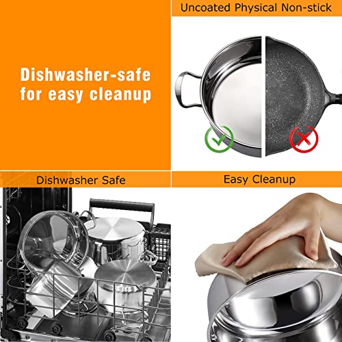 Stainless steel pot set,6 Piece Kitchen Induction Cookware Sets with Glass Lids, Stay Cool Handle, Works with Induction, Electric and Gas Cooktops, Oven Safe,Dishwasher