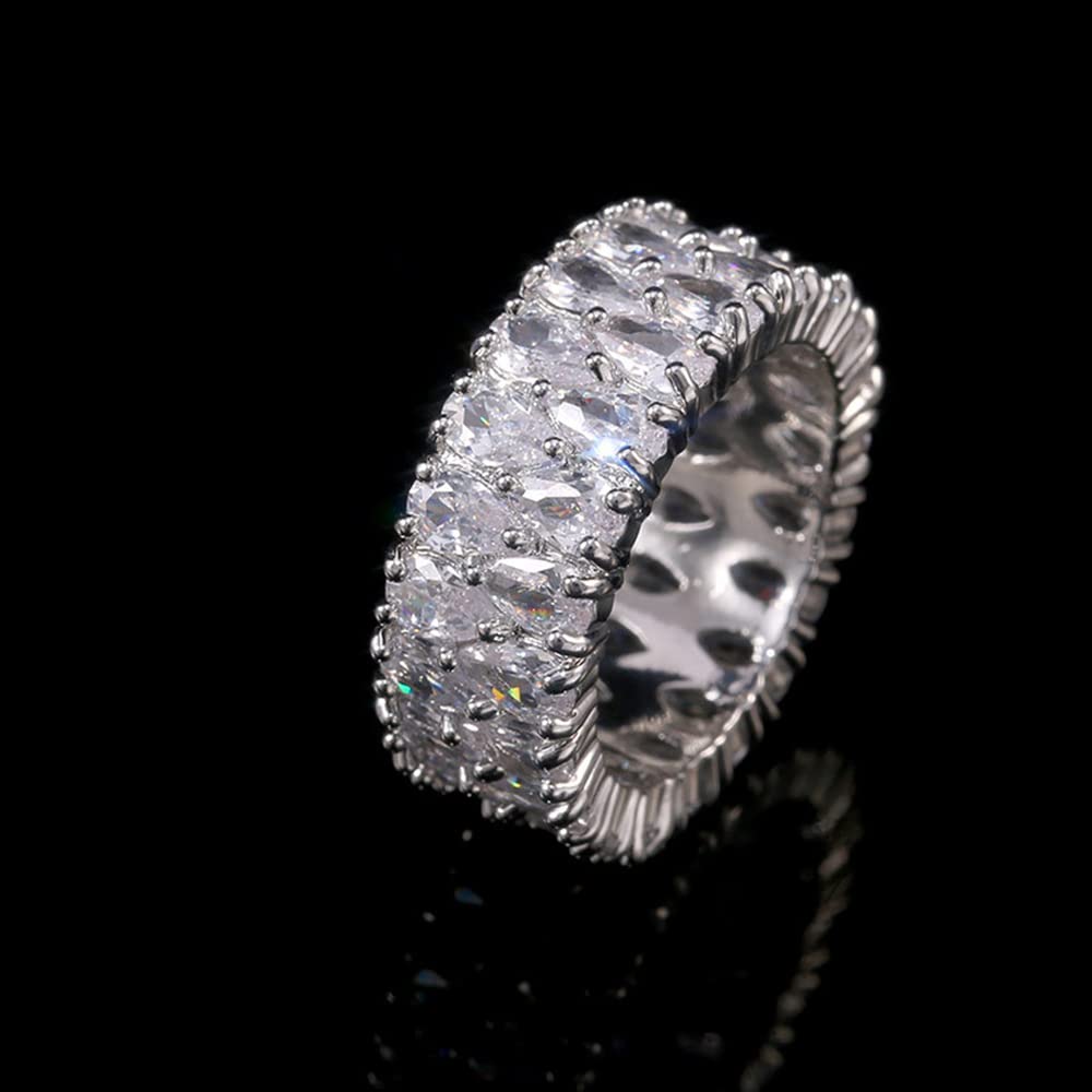 Cuteshop 925 Sterling Silver 9mm Full Shiny Perfect Pear Cut Double Row Teardrop Cubic Zirconia Crystal Diamond Wedding Ring Band for Women (6)