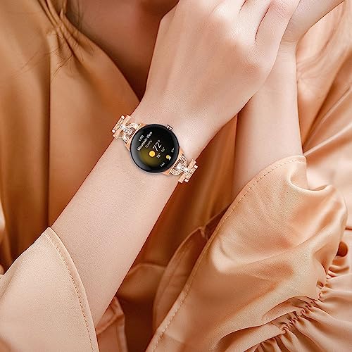 MVRYCE Compatible With Google Pixel 2022 WatchBand, Stainless Steel Watchband Bling Rhinestone Replacement Bracelet Adjustable Bands for Google Pixel SmartWatch 2022 Released (Rose Gold)