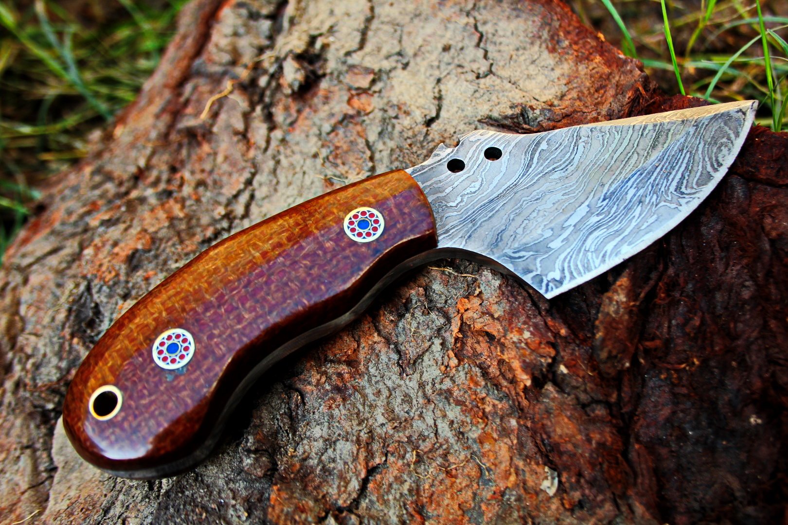 DKC Knives (16 6/18 DKC-89-DS-x Vortex Fixed Hunting Skinner Knife Damascus Steel Mahogany Micarta 6" Long, 3" Blade 6 oz