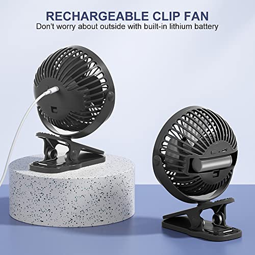 Ideapro 6 inch Portable Clip on Fan, Battery Operated USB Fan, Small Desk Fan with 3 Speeds, Strong Clamp, 360°Rotate Personal Fan for Office Home Dorm Stroller(Black)…