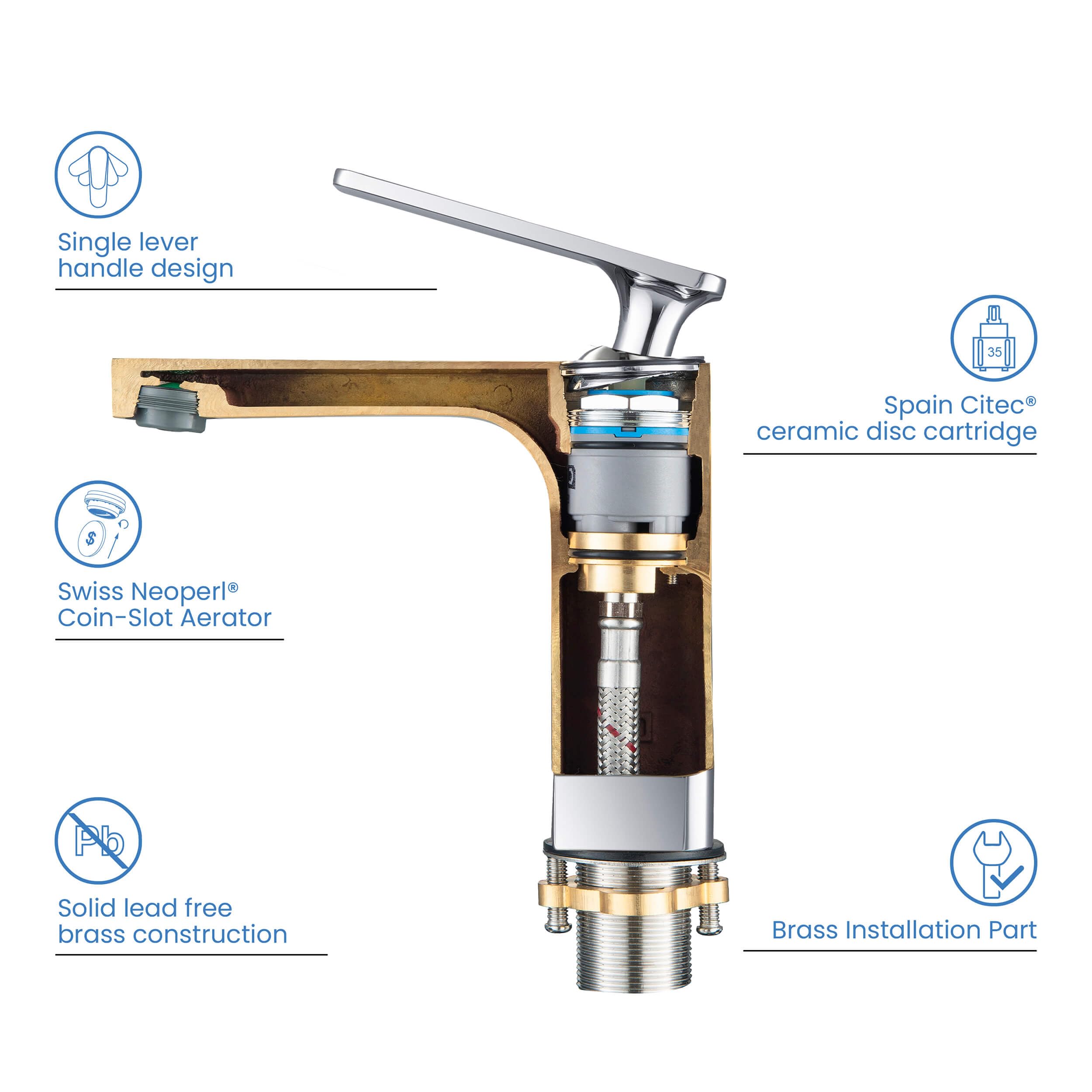 KIBI Infinity Single Handle Bathroom Vanity Sink Faucet with Pop Up Drain | Solid Brass Lavatory Faucet with High Arc Spout | Includes Water Hose for Easy Installation (Chrome Finish, KBF1006)