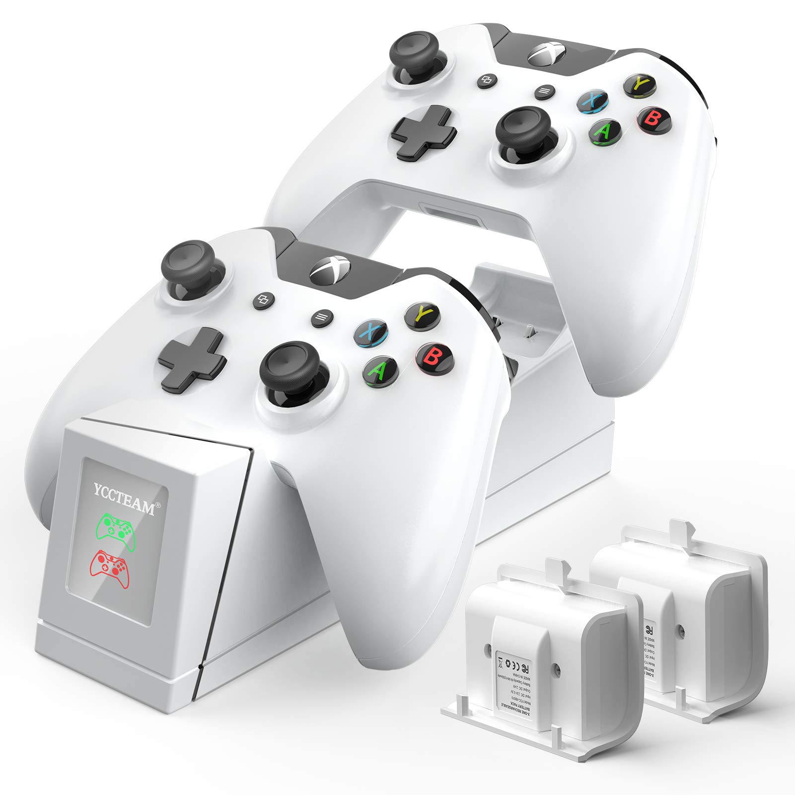 Controller Charger Compatible with Xbox One, YCCTEAM Rechargeable Battery Pack Compatible with Xbox One, Xbox One X, Xbox One S, Xbox One Elite Controller, Charging Station with 2pcs 1200mAh Battery
