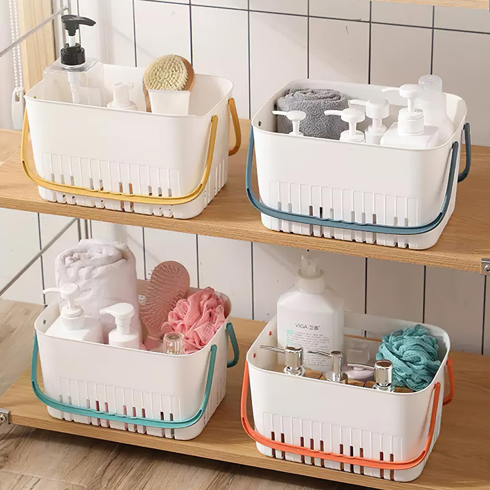Kingrol 4 Pack Portable Shower Caddy Totes for College Dorm Bathroom Essentials, Plastic Storage Baskets with Handles for Kitchen Organization