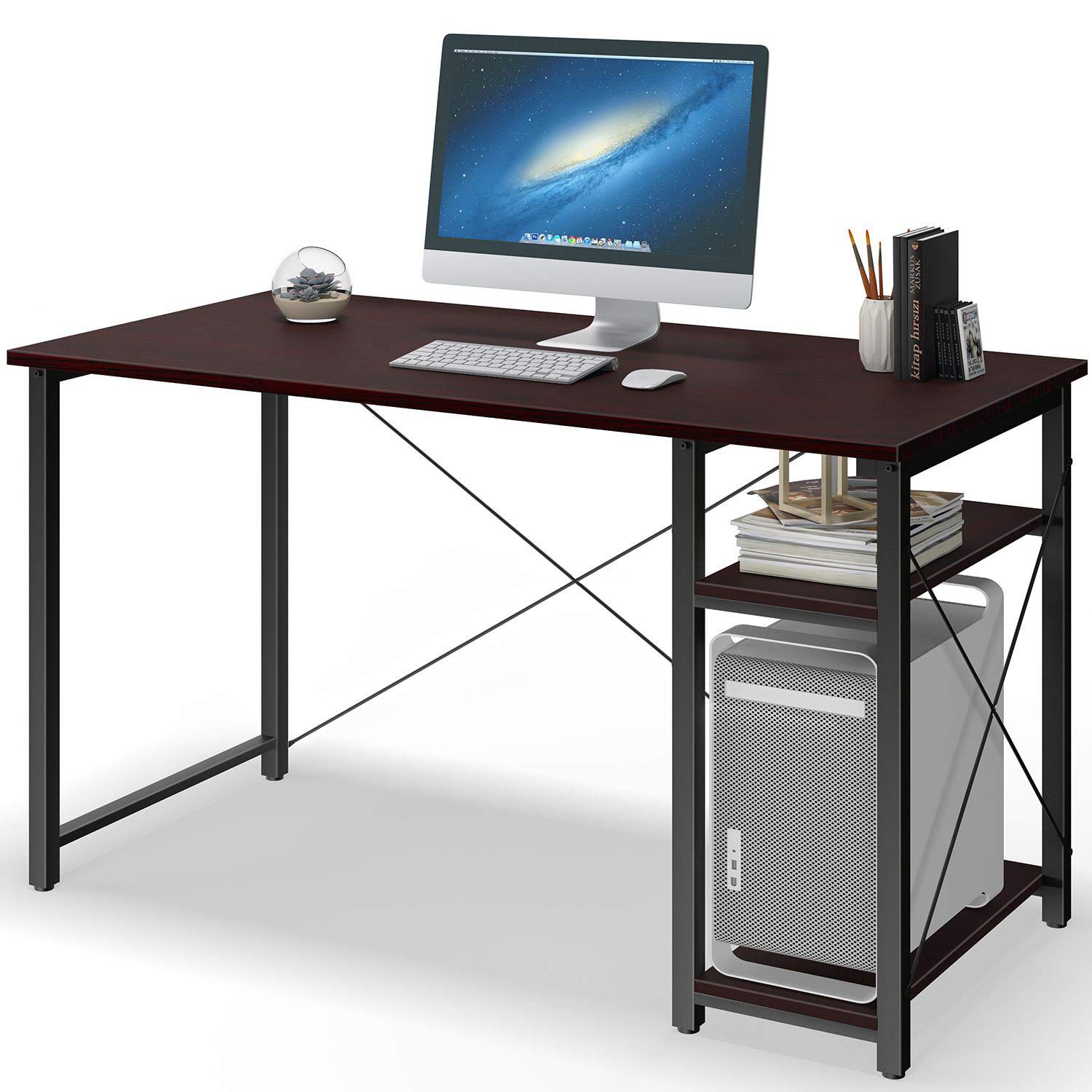 Computer Desk with Shelves,47" Modern Sturdy Writing Desk for Home Office,Office Desk with Bookshelf,African Walnut