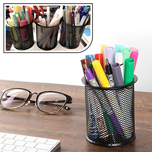 Mr. Pen- 3pcs Pencil Cup Holder, Black Pen Holder, Pen Cups, Metal Mesh Pencil/Pen Holder ,Pen Organizer for Desk, Desk Pen Holder