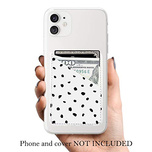 uCOLOR Phone Card Holder Black White Polka Dots PU Leather Wallet Pocket Credit Card ID Case Pouch 3M Adhesive Sleeves Sticker Grip Compatible with iPhone 14 13 12 11 pro max Xs XR 6 SE 7 8 Plus