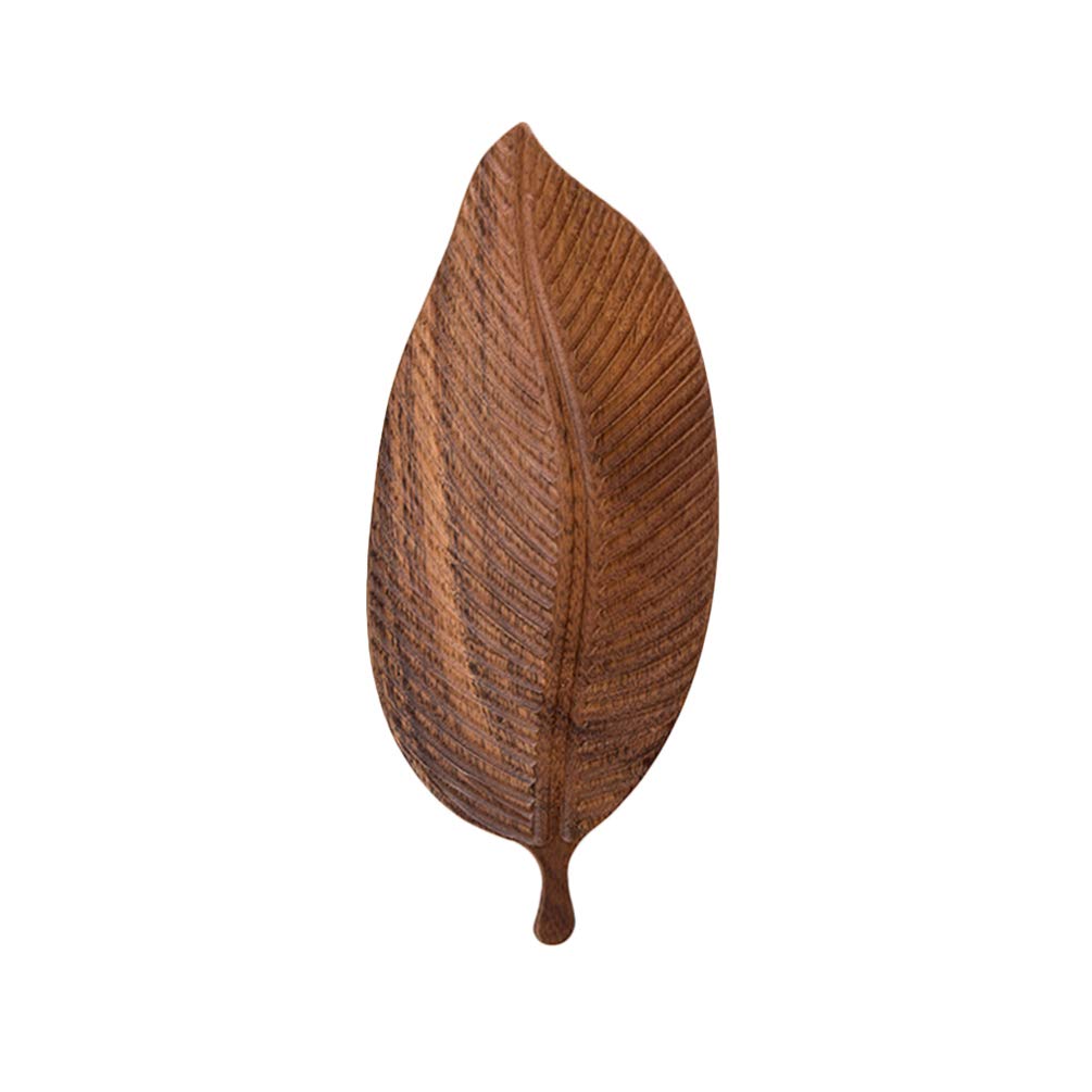 DOITOOL Wood Leaf Plate Hand Carved Salad Snack Plate Dessert Platter Unique Appetizer Serving Tray Fruit Food Dish for Home Restaurant (29.5x12.5cm)