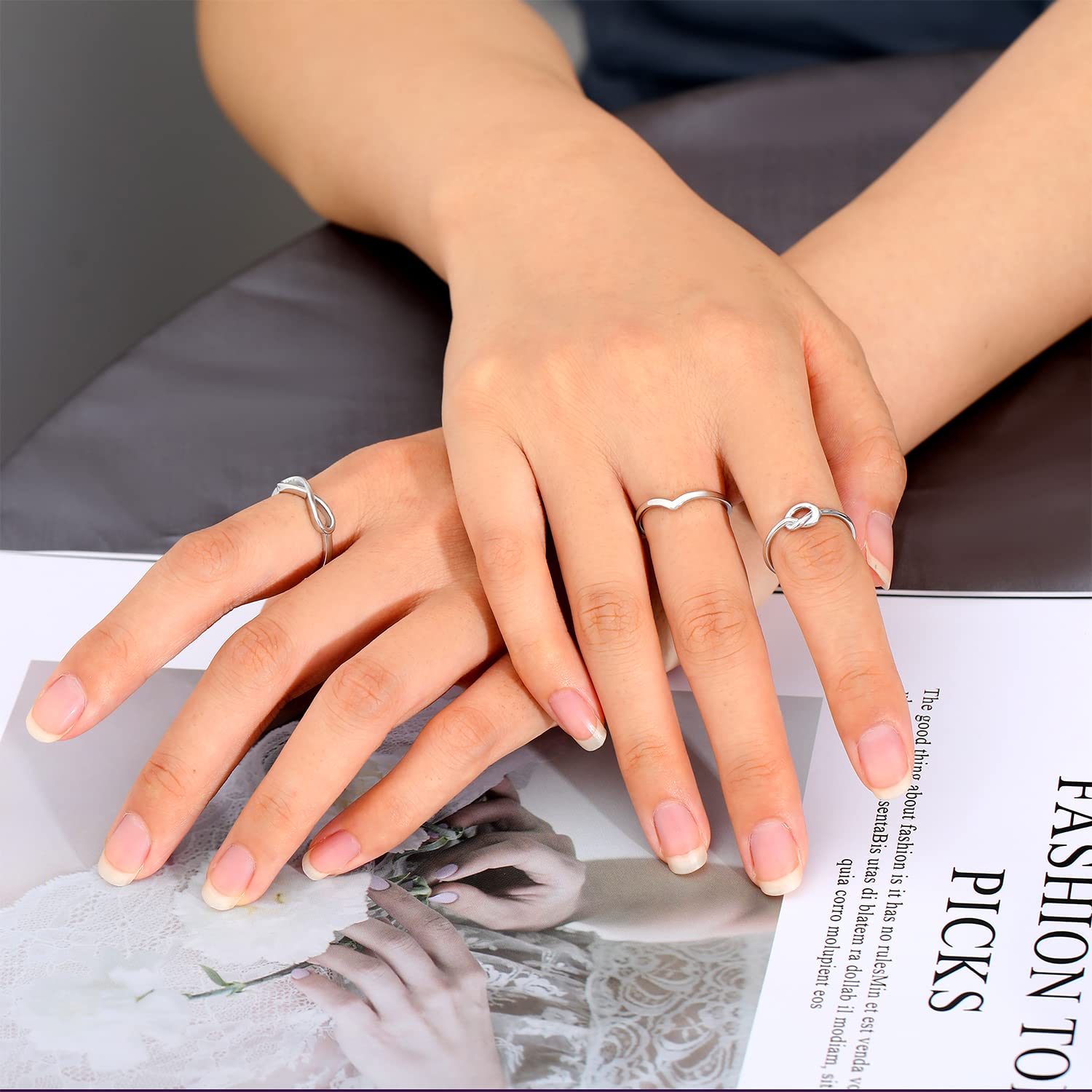 FUNEIA 3PCS S925 Sterling Silver Knuckle Rings for Women Adjustable Stacking Thumb Silver Ring Set Cubic Zirconia Butterfly Arrow Knot Hug Hands Dainty Open Rings Pack