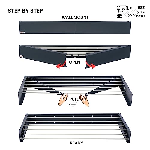 NEBU Clothes Laundry Drying Rack 40β- an Elegant Wall-Mounted Hanger, Folding Stainless Steel Collapsible, Space Saver with 20 Linear feet, Drying Capacity 40lbs