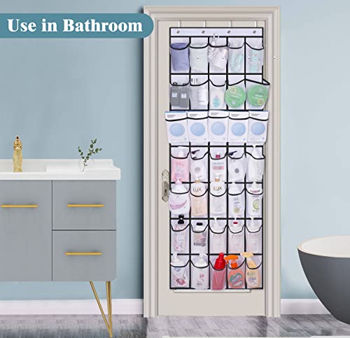MISSLO 35 Large Pockets Over The Door Shoe Organizer Sturdy Oxford Fabric Hanging Shoe Rack for Door Mesh Closet Shoe Holder Hanger, White