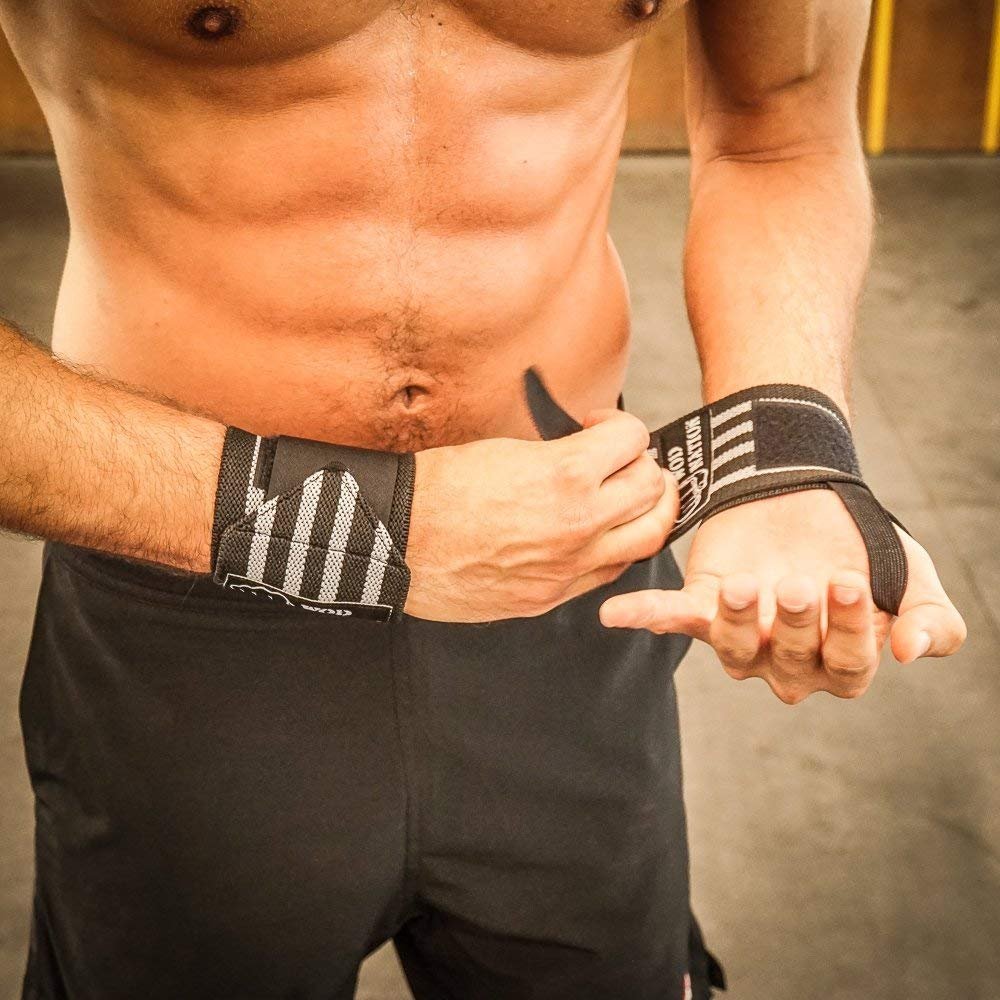 WOD Nation Wrist Wraps for Weightlifting, 12β Professional Gym Wrist Straps w/Thumb Loop Men & Women, Wrist Support Wraps for Strength Training, Powerlifting & Bodybuilding (Black/Grey)