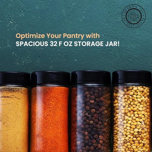 Pride Of India Large Clear Plastic Spice Jars w/Dual Sifter Cap | Food Grade BPA Free USA Made | 32 Fluid Ounce Capacity